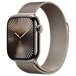 Smartwatch Apple "Watch 10 Titan" Smartwatches Gr. 42mm, Cellular, One-Size, Milanaise, beige (natur)