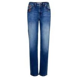 Röhrenjeans Pulz Jeans "Rhrenjeans PZKarolina" Gr. 27, Länge 30, blau (medium denim) Damen Jeans