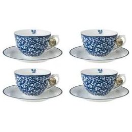 Cappuccinotasse LAURA ASHLEY BLUEPRINT COLLECTABLES "Sweet Allysum" Trinkgefäße Gr. Ø 9,5cm x 7,1cm, 260 ml, 8 tlg., blau (blau, weiß) 4 Tassen, Untertassen