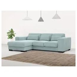 Ecksofa Home Affaire "Bléquin, L-Form" Sofas Gr. B/H/T: 244cm x 84cm x 165cm, Cord, Longchair links, blau (aqua) Inklusive 3 Zierkissen, frei im Raum stellbar