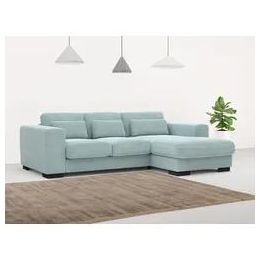 Ecksofa Home Affaire "Bléquin, L-Form" Sofas Gr. B/H/T: 244cm x 84cm x 165cm, Cord, Longchair rechts, blau (aqua) Inklusive 3 Zierkissen, frei im Raum stellbar