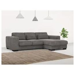 Ecksofa Home Affaire "Bléquin, L-Form" Sofas Gr. B/H/T: 244cm x 84cm x 165cm, Cord, Longchair rechts, grau (anthrazit) Inklusive 3 Zierkissen, frei im Raum stellbar