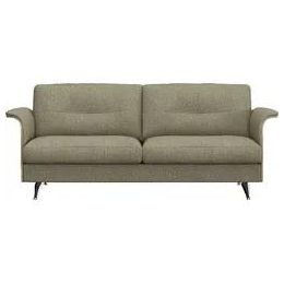 2,5-Sitzer FLEXLUX "Glow Sofa, Couch" Sofas Gr. B/H/T: 191cm x 81cm x 91cm, Bouclé, Armlehnen in geölter Eiche, grün (fall grün) Premium-Sitz: Kaltschaum & Federkern, Arml. geölte Eiche, Fuß Alu