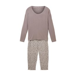 Tom Tailor Damen Pyjama mit Leo-Print, grau, Animalprint, Gr. S/36