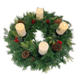 Gartenpirat Künstlicher Adventskranz Ø 60 cm mit 4 LED-Kerzen Flacker-Effekt