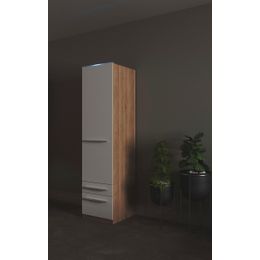 Kleiderschrank Priess "Schrank Garderobe Wäscheschrank Barcelona in 5 Breiten" Schränke Gr. B/H/T: 48cm x 193cm x 36cm, Türanschlag rechts, mit Beleuchtung,, weiß (eichefarben artisan, weiß) viel Stauraum, geräumige Schubkästen, mit Spiegel, MADE IN GERMANY