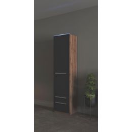 Kleiderschrank Priess "Schrank Garderobe Wäscheschrank Barcelona in 5 Breiten" Schränke Gr. B/H/T: 48cm x 193cm x 36cm, Türanschlag rechts, mit Beleuchtung,, schwarz (astkernbuche, schwarz) viel Stauraum, geräumige Schubkästen, mit Spiegel, MADE IN GERMANY