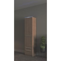 Kleiderschrank Priess "Schrank Garderobe Wäscheschrank Barcelona in 5 Breiten" Schränke Gr. B/H/T: 48cm x 193cm x 36cm, Türanschlag links, mit Beleuchtung,, braun (edelbuchefarben) viel Stauraum, geräumige Schubkästen, mit Spiegel, MADE IN GERMANY