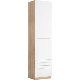 Kleiderschrank Priess "Schrank Garderobe Wäscheschrank Barcelona in 5 Breiten" Schränke Gr. B/H/T: 48cm x 193cm x 36cm, Türanschlag links, mit Beleuchtung,, weiß (struktureichefarben hell, weiß) viel Stauraum, geräumige Schubkästen, mit Spiegel, MADE IN GERMANY