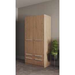 Kleiderschrank Priess "Schrank Garderobe Wäscheschrank Barcelona in 5 Breiten", braun (edelbuchefarben), B:94cm H:193cm T:54cm, Holzwerkstoff, Schränke, viel Stauraum, geräumige Schubkästen, mit Spiegel, MADE IN GERMANY