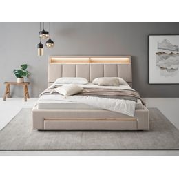 Polsterbett Inosign "CiTY/GiRON,, gepolstertes Stauraumbett, mit LED Beleuchtung", beige (hellbeige), B:210cm H:110cm L:235cm, Betten, Bettkasten mit Hundebett oder als Stauraum, klappbare Kopfteile