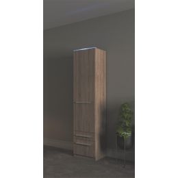 Kleiderschrank Priess "Barcelona" Schränke Gr. B/H/T: 48cm x 193cm x 36cm, Türanschlag rechts, mit Beleuchtung,, braun (struktureichefarben hell) viel Stauraum, geräumige Schubkästen, mit Spiegel, MADE IN GERMANY