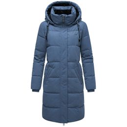 Wintermantel Navahoo "Wintertanz 14", Damen, Gr. XL (42), blau (graublau), Obermaterial: 45% Polyester 45% Baumwolle 10% Nylon; Innenfutter: 100% Polyester; Wattierung: 100% Polyester; Ärmelfutter: 100% Polyester, modisch, gerade knieumspielend, hoch geschlossener Ausschnitt, Langarm eng Rippstrickbündchen, Mäntel, modischer Damen Steppmantel mit hohem Kragen