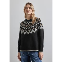 Street One Damen Strickpullover, schwarz, Gr. 36, bedruckt, Web, 37% Baumwolle, 34% Polyacryl, 26% Polyester, 3% Elasthan, Pullover, mit Stehkragen