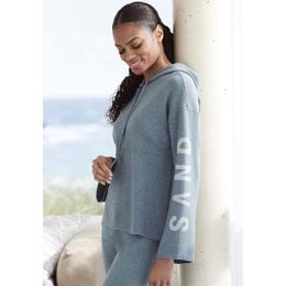 ELBSAND Damen Hoodie, Gr. 32, blau, Feinstrick, Obermaterial: 50% Viskose, 28% Polyester, 22% Nylon, meliert, Sweatshirts, Strickpullover mit
