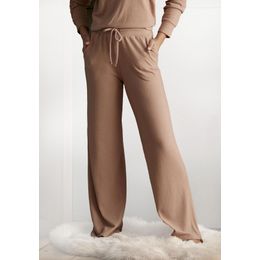 Lascana Damen Loungehose, Gr. 36, grau, Strick, Obermaterial: 68% Polyester, 30% Viskose, 2% Elasthan, unifarben, Hosen, mit weitem Bein, Loungewear