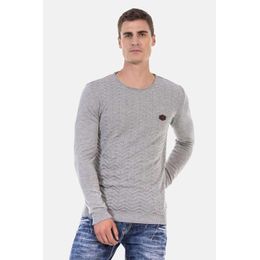 Cipo & Baxx Rundhalspullover CIPO & BAXX "Pullover", Herren, Gr. L, lightgrau, 65% Polyester;35% Viskose, unifarben, casual, regular fit, Rundhals, Pullover, mit Zopfmuster, CP240