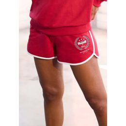 H.I.S. H.I.S Damen Sweatshorts, Gr. 32, rot, Sweatware, Obermaterial: 60% Baumwolle, 40% Polyester, unifarben mit Farbeins&auml;tzen, Basic, Hosen, mit sch&ouml;ner