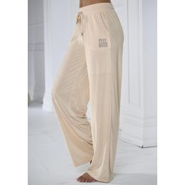 Vivance Damen Nickihose, Gr. 36, beige, Nicki, Obermaterial: 100% Polyester, Glitzermuster, unifarben, Hosen, mit gl&auml;nzendem Schmucksteinchen Wording