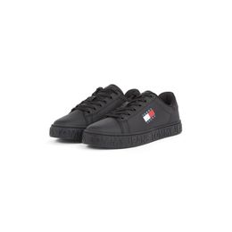 Tommy Jeans Damen Plateausneaker "TJW LOGO OUTSOLE SNEAKER ESS", Gr. 35, schwarz, Leder, Lederimitat, Schuhe, Freizeitschuh, Halbschuh, Schnürschuh