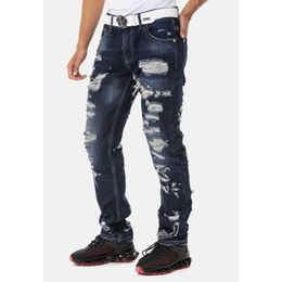 Cipo & Baxx CIPO & BAXX Herren 5-Pocket-Jeans "Jeans", blau, Basic, Gr. 38, unifarben, 100% Baumwolle, Jeans, Jeans im Destroyed Look
