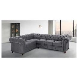 Chesterfield-Sofa Home Affaire "Chesterfield Ecksofa, auch in Leder L-Form" Sofas Gr. B/H/T: 250cm x 74cm x 210cm, Luxus-Microfaser weich, langer Schenkel rechts, grau (anthrazit) hochwertige Knopfheftung, langer Schenkel links oder rechts wählbar