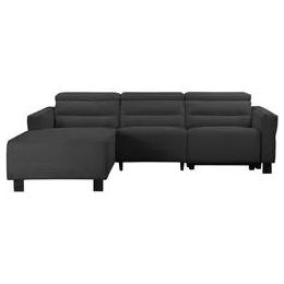 Ecksofa Places of Style "Carpari, L-Form, 263 cm, mit manueller o. elektrischer Relaxfunktion" Sofas Gr. B/H/T: 263cm x 97cm x 179cm, Webstoff, Recamiere links, elektrische Relaxfunktion auf Seite gegenüber der Recamiere, grau (anthrazit) und USB Kopfteilverstellg