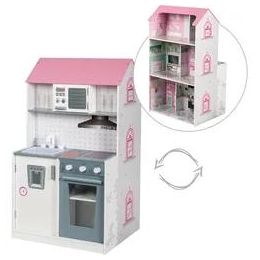 Spielküche Roba "2-in-1, rosa" Spielküchen rosa (weiß, rosa) Kinder mit mehrstöckigem Puppenhaus