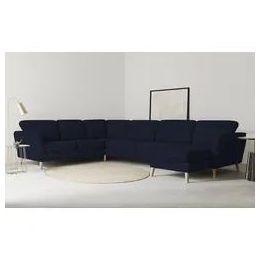 Wohnlandschaft Home Affaire "MARSEILLE XXL 349cm, U-Form, Ottomane rechts/links wählbar" Sofas Gr. B/H/T: 349cm x 88cm x 242cm, Flachgewebe, Ottomane rechts, blau Massivholzbeine aus Eiche, In verschieden Bezügen und Farbvarianten