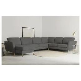 Wohnlandschaft Home Affaire "MARSEILLE XXL 349cm, U-Form, Ottomane rechts/links wählbar" Sofas Gr. B/H/T: 349cm x 88cm x 242cm, Flachgewebe, Ottomane links, grau (dunkelgrau) Massivholzbeine aus Eiche, In verschieden Bezügen und Farbvarianten