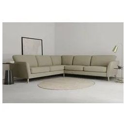 Ecksofa Home Affaire "MARSEILLE 278/278 cm, L-Form" Sofas Gr. B/H/T: 278cm x 88cm x 278cm, Flachgewebe, gleichschenklig, braun (latte) gleichschenklig, aus Eiche-Massivholz Beinen, verschiedene Bezüge