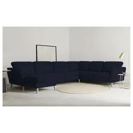 Wohnlandschaft Home Affaire "MARSEILLE XXL 349cm, U-Form, Ottomane rechts/links wählbar" Sofas Gr. B/H/T: 349cm x 88cm x 242cm, Flachgewebe, Ottomane links, blau Massivholzbeine aus Eiche, In verschieden Bezügen und Farbvarianten