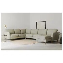 Wohnlandschaft Home Affaire "MARSEILLE XXL 349cm, U-Form, Ottomane rechts/links wählbar" Sofas Gr. B/H/T: 349cm x 88cm x 242cm, Flachgewebe, Ottomane rechts, beige Massivholzbeine aus Eiche, In verschieden Bezügen und Farbvarianten