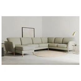 Wohnlandschaft Home Affaire "MARSEILLE XXL 349cm, U-Form, Ottomane rechts/links wählbar" Sofas Gr. B/H/T: 349cm x 88cm x 242cm, Flachgewebe, Ottomane links, beige Massivholzbeine aus Eiche, In verschieden Bezügen und Farbvarianten