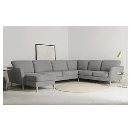 Wohnlandschaft Home Affaire "MARSEILLE XXL 349cm, U-Form, Ottomane rechts/links wählbar" Sofas Gr. B/H/T: 349cm x 88cm x 242cm, Webstoff fein, Ottomane links, grau Massivholzbeine aus Eiche, In verschieden Bezügen und Farbvarianten