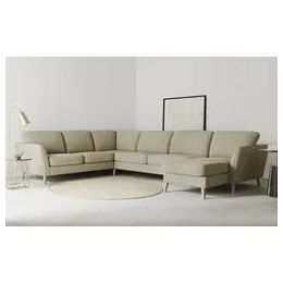 Wohnlandschaft Home Affaire "MARSEILLE XXL 349cm, U-Form, Ottomane rechts/links wählbar" Sofas Gr. B/H/T: 349cm x 88cm x 242cm, Flachgewebe, Ottomane rechts, braun (latte) Massivholzbeine aus Eiche, In verschieden Bezügen und Farbvarianten