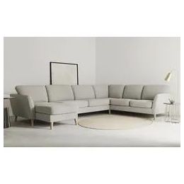 Wohnlandschaft Home Affaire "MARSEILLE XXL 349cm, U-Form, Ottomane rechts/links wählbar" Sofas Gr. B/H/T: 349cm x 88cm x 242cm, Flachgewebe, Ottomane links, grau (light grau) Massivholzbeine aus Eiche, In verschieden Bezügen und Farbvarianten