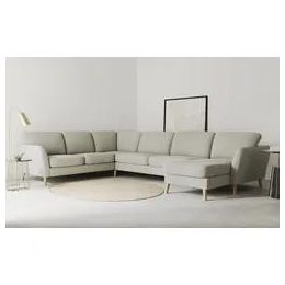 Wohnlandschaft Home Affaire "MARSEILLE XXL 349cm, U-Form, Ottomane rechts/links wählbar" Sofas Gr. B/H/T: 349cm x 88cm x 242cm, Webstoff fein, Ottomane rechts, beige Massivholzbeine aus Eiche, In verschieden Bezügen und Farbvarianten