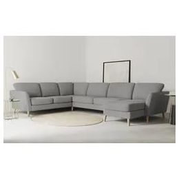 Wohnlandschaft Home Affaire "MARSEILLE XXL 349cm, U-Form, Ottomane rechts/links wählbar" Sofas Gr. B/H/T: 349cm x 88cm x 242cm, Webstoff fein, Ottomane rechts, grau Massivholzbeine aus Eiche, In verschieden Bezügen und Farbvarianten