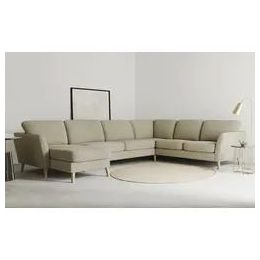 Wohnlandschaft Home Affaire "MARSEILLE XXL 349cm, U-Form, Ottomane rechts/links wählbar" Sofas Gr. B/H/T: 349cm x 88cm x 242cm, Flachgewebe, Ottomane links, braun (latte) Massivholzbeine aus Eiche, In verschieden Bezügen und Farbvarianten