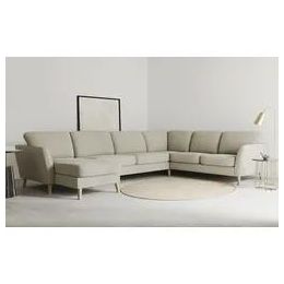 Wohnlandschaft Home Affaire "MARSEILLE XXL 349cm, U-Form, Ottomane rechts/links wählbar" Sofas Gr. B/H/T: 349cm x 88cm x 242cm, Webstoff fein, Ottomane links, grau (warm grau) Massivholzbeine aus Eiche, In verschieden Bezügen und Farbvarianten