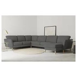 Wohnlandschaft Home Affaire "MARSEILLE XXL 349cm, U-Form, Ottomane rechts/links wählbar" Sofas Gr. B/H/T: 349cm x 88cm x 242cm, Flachgewebe, Ottomane rechts, grau (dunkelgrau) Massivholzbeine aus Eiche, In verschieden Bezügen und Farbvarianten