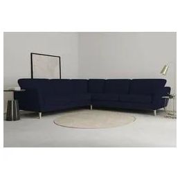 Ecksofa Home Affaire "MARSEILLE 278/278 cm, L-Form" Sofas Gr. B/H/T: 278cm x 88cm x 278cm, Flachgewebe, gleichschenklig, blau gleichschenklig, aus Eiche-Massivholz Beinen, verschiedene Bezüge