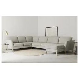 Wohnlandschaft Home Affaire "MARSEILLE XXL 349cm, U-Form, Ottomane rechts/links wählbar" Sofas Gr. B/H/T: 349cm x 88cm x 242cm, Flachgewebe, Ottomane rechts, grau (light grau) Massivholzbeine aus Eiche, In verschieden Bezügen und Farbvarianten