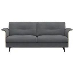 2,5-Sitzer FLEXLUX "Glow Sofa, Couch" Sofas Gr. B/H/T: 191cm x 81cm x 91cm, Lederoptik, Armlehnen in Walnuss, grau (elephant grau) Premium-Sitz: Kaltschaum & Federkern, Arml. Walnuss, Fuß Alu