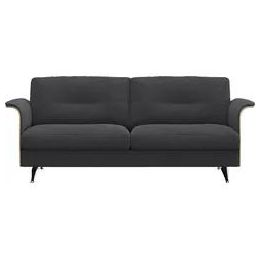 2,5-Sitzer FLEXLUX "Glow Sofa, Couch" Sofas Gr. B/H/T: 191cm x 81cm x 91cm, Lederoptik, Armlehnen in Walnuss, grau (shark grau) Premium-Sitz: Kaltschaum & Federkern, Arml. Walnuss, Fuß Alu