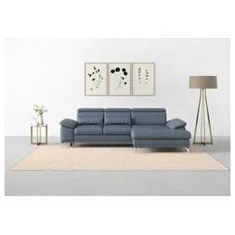 Sit & More Ecksofa SIT & MORE "Cabrio L-Form, mit Sitztiefenverstellung, Arm- und Kopfteilverstellung" Sofas Gr. B/H/T: 295cm x 87cm x 180cm, NaturLEDER-Stoff, Recamiere rechts, ohne Bettfunktion-ohne Bettkasten, blau (graublau) 2 Nierenkissen, Federkern, optional Bettfunktion und Stauraum