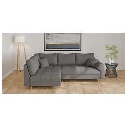 Ecksofa Home Affaire "CHARRE incl. 3 Zierkissen" Sofas Gr. B/H/T: 231cm x 81cm x 161cm, Cord, Ottomane links, grau (dunkelgrau) L-Form, feine Steppung, lose Rückenkissen, auch in Cord und Bouclé