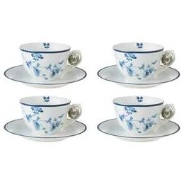 Cappuccinotasse LAURA ASHLEY BLUEPRINT COLLECTABLES "China Rose" Trinkgefäße Gr. Ø 9,5cm x 7,1cm, 260 ml, 8 tlg., blau (blau, weiß) 4 Tassen, Untertassen