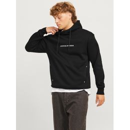 Jack & Jones JACK & JONES Herren Kapuzensweatshirt "JJTREE SWEAT HOOD", schwarz, Gr. S, bedruckt, angeraute Sweatware, Obermaterial: 65% Polyester, 35% Baumwolle,